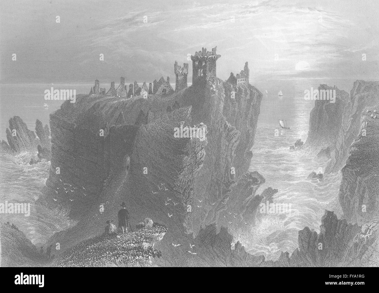 DUNNOTTAR CASTLE: Stonehaven; Bartlett; Finden, antique print 1842 ...