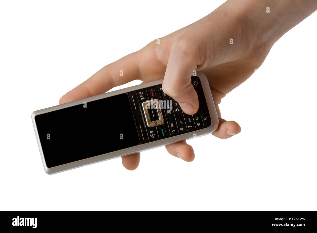 Phone in a hand on a white background Stock Photo - Alamy