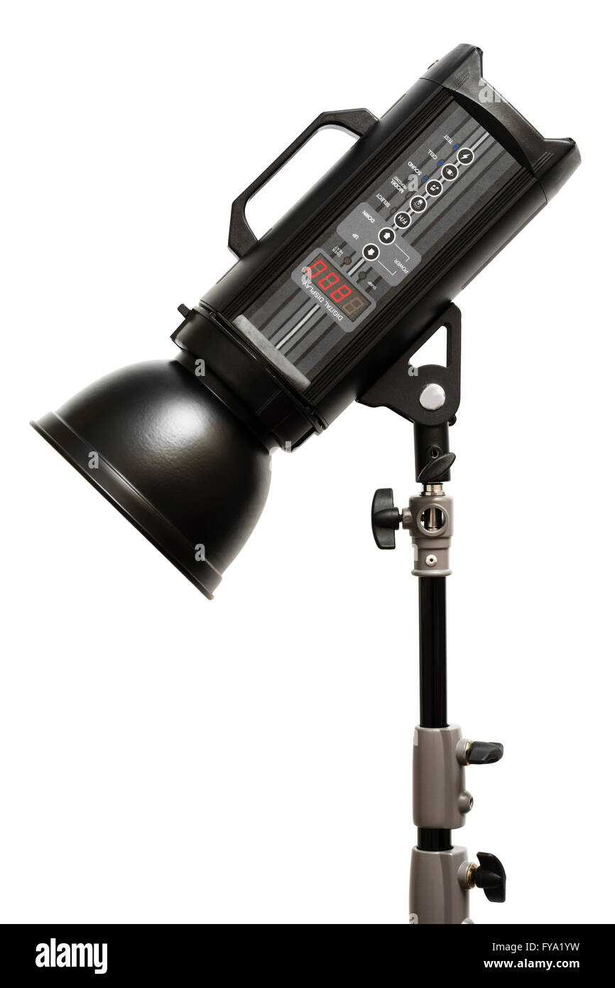 Modern powerful photographic flash on a white background Stock Photo ...