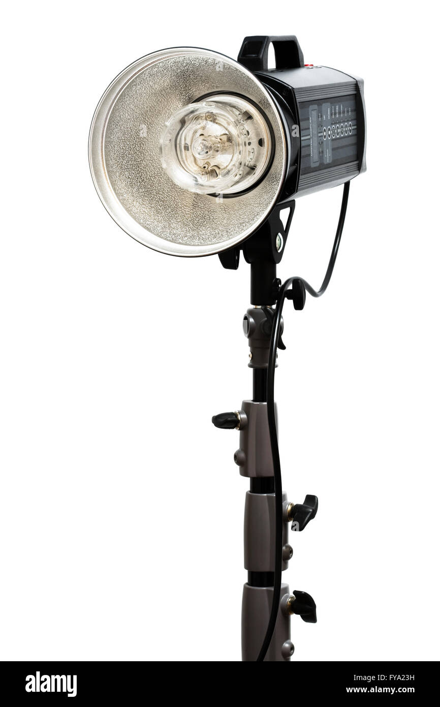 Modern powerful photographic flash on a white background Stock Photo ...