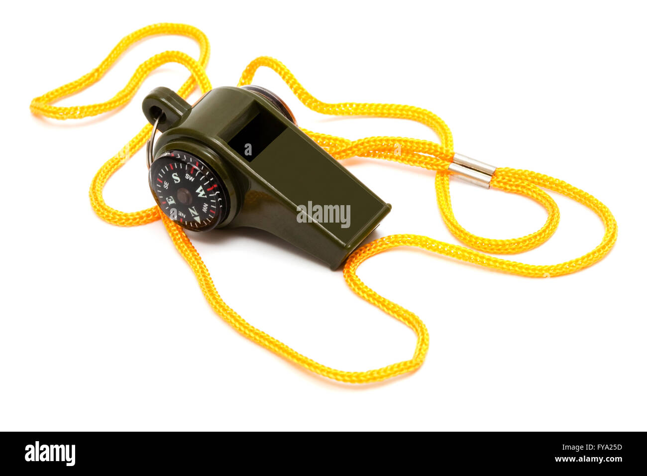 Whistle with a compass on a yellow cord Stock Photo - Alamy