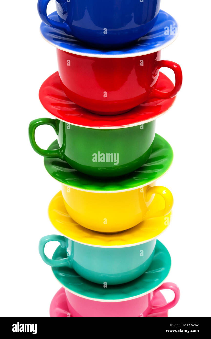 Beautiful color cups on a white background Stock Photo - Alamy