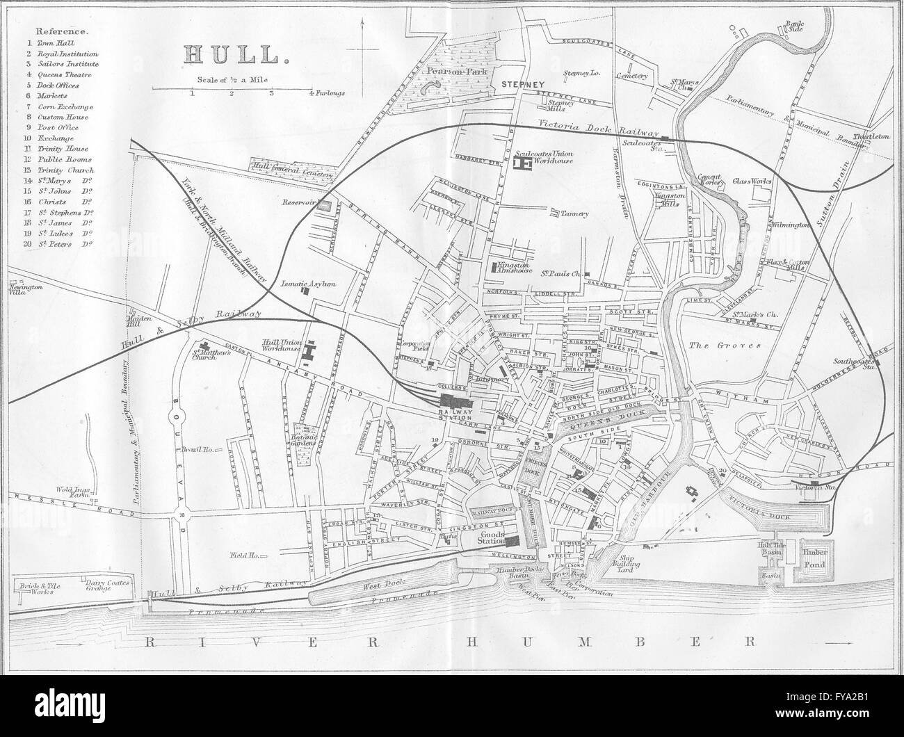 YORKS: Hull town plan, 1874 antique map Stock Photo - Alamy