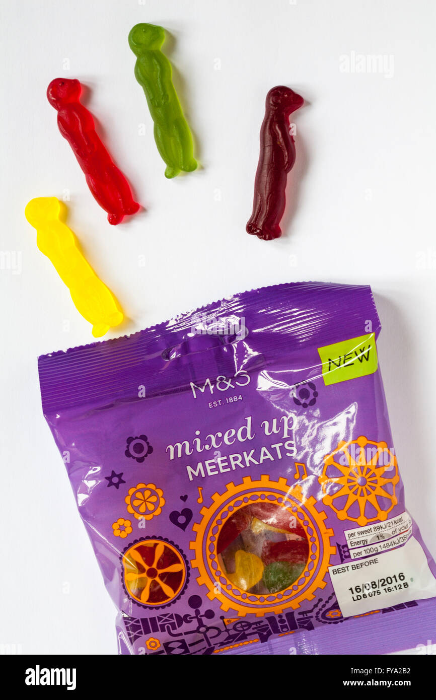 Bag of Marks & Spencer new mixed up meerkats sweets candies opened to ...