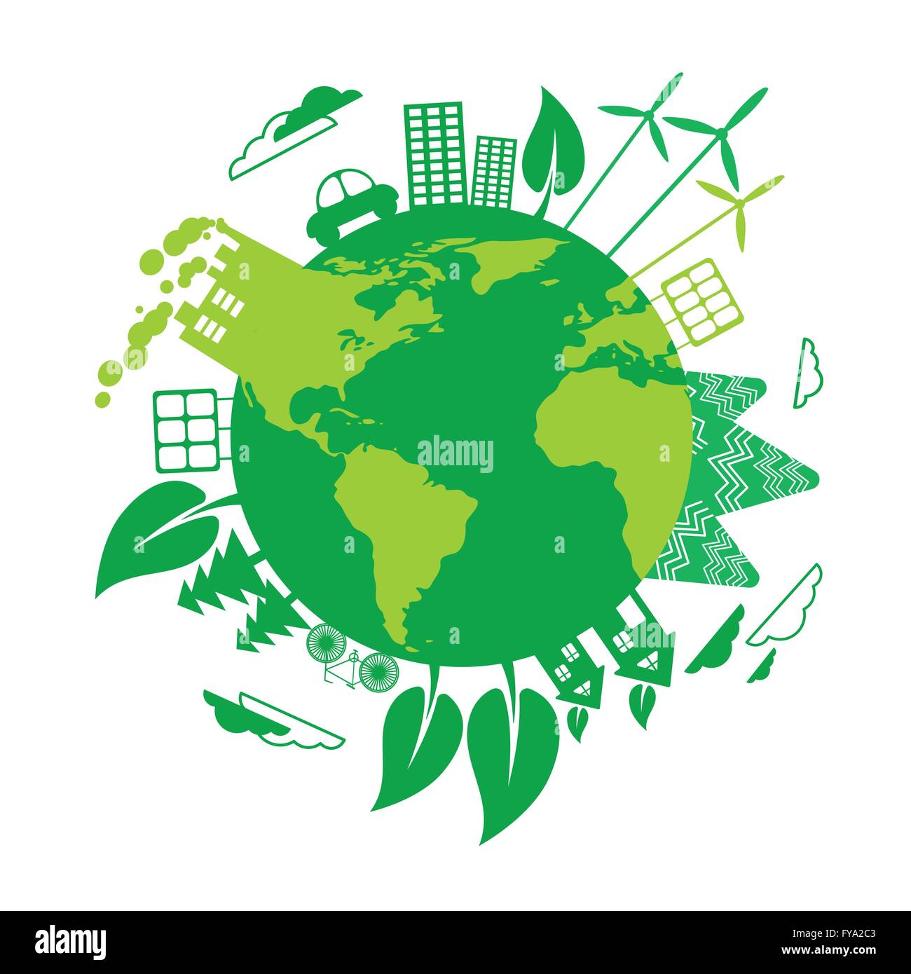 Green Earth Eco Globe Wind Turbine Solar Energy Panel Stock Vector ...