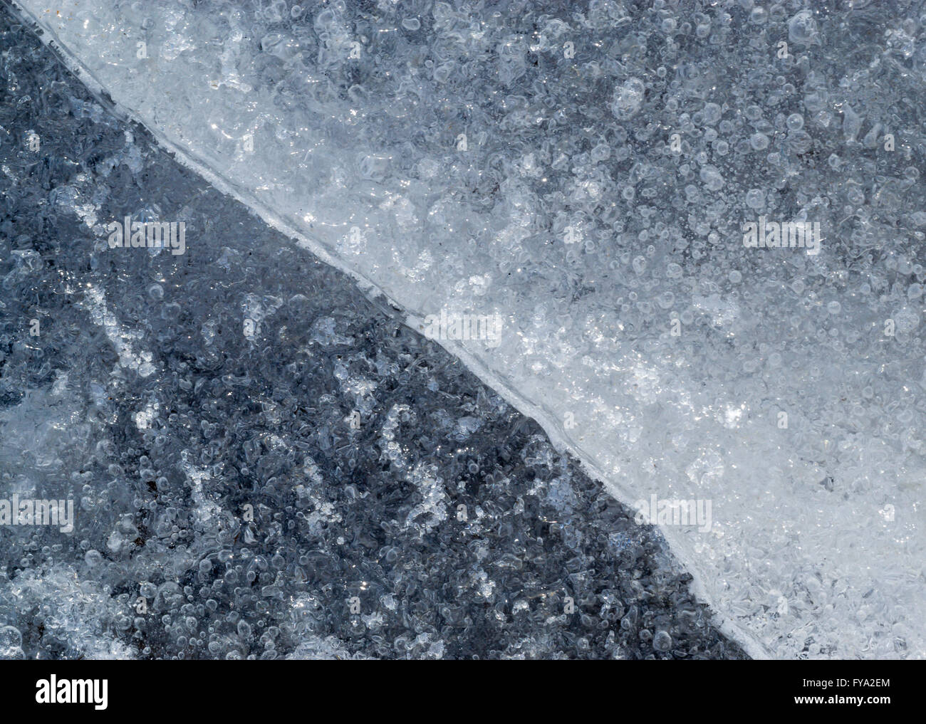 Blue natural ice pattern and formation with a diagonal section Stock ...