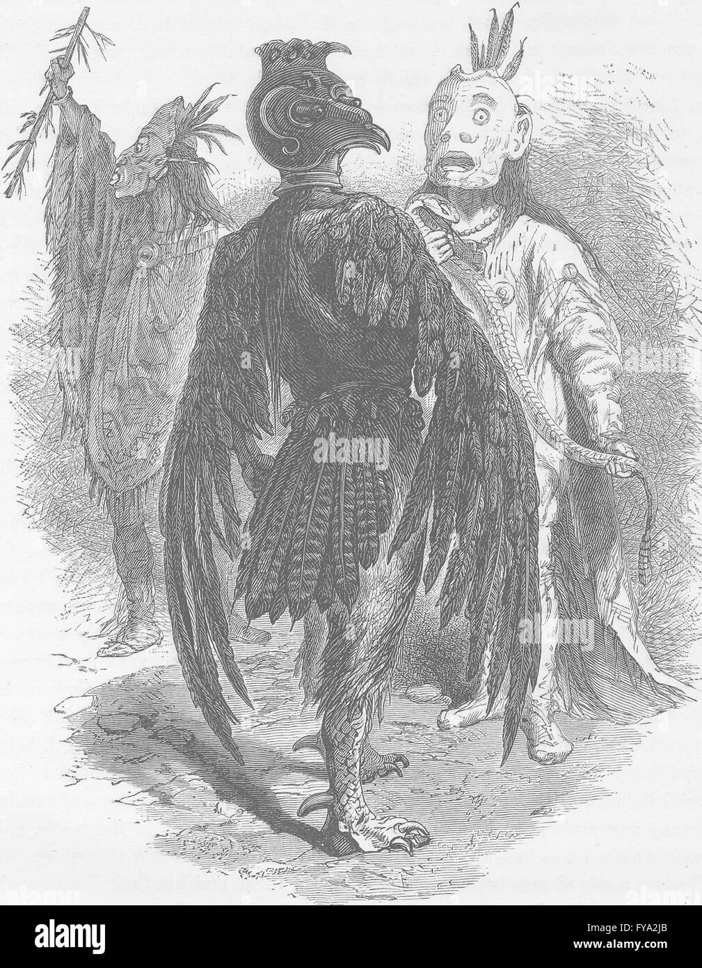 USA: Indian medicine-men in masks and masquerade dresses, antique print ...