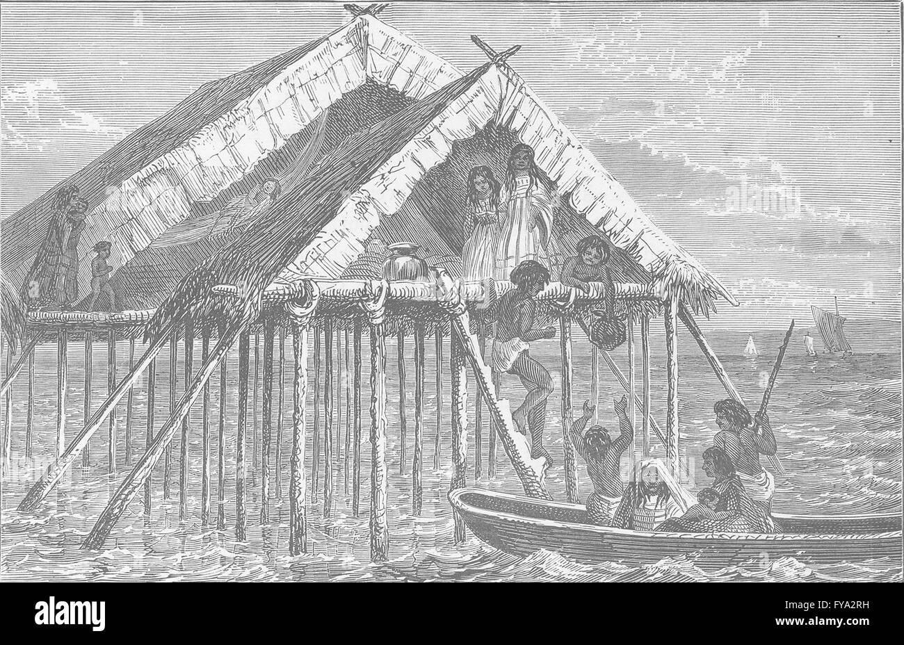 VENEZUELA: Maracaibo Indians embarking, antique print 1890 Stock Photo ...