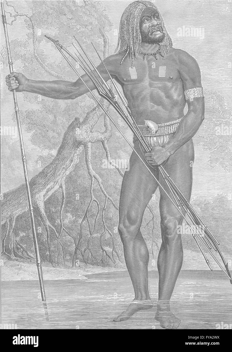 PAPAU NEW GUINEA: Papuan native of New Guinea, antique print 1890 Stock ...