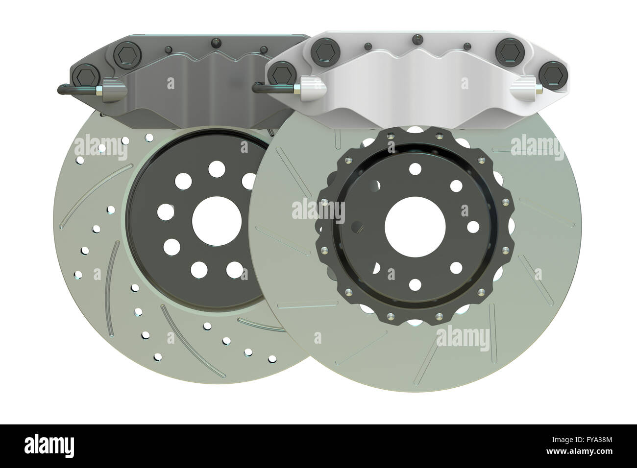Car discs brake and caliper. 3D rendering isolated on white background ...