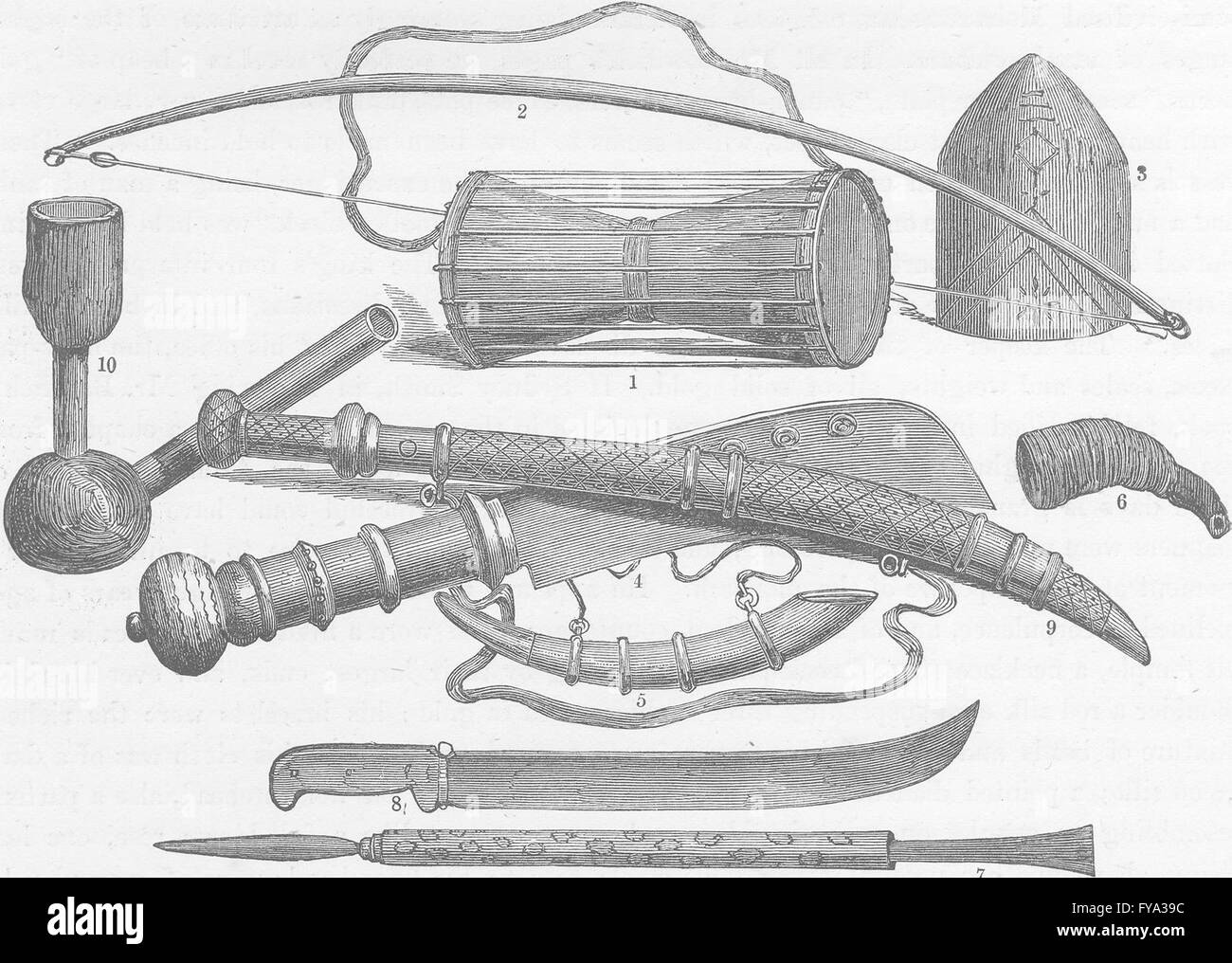 GHANA: Ashanti weapons and implements, antique print 1891 Stock Photo ...