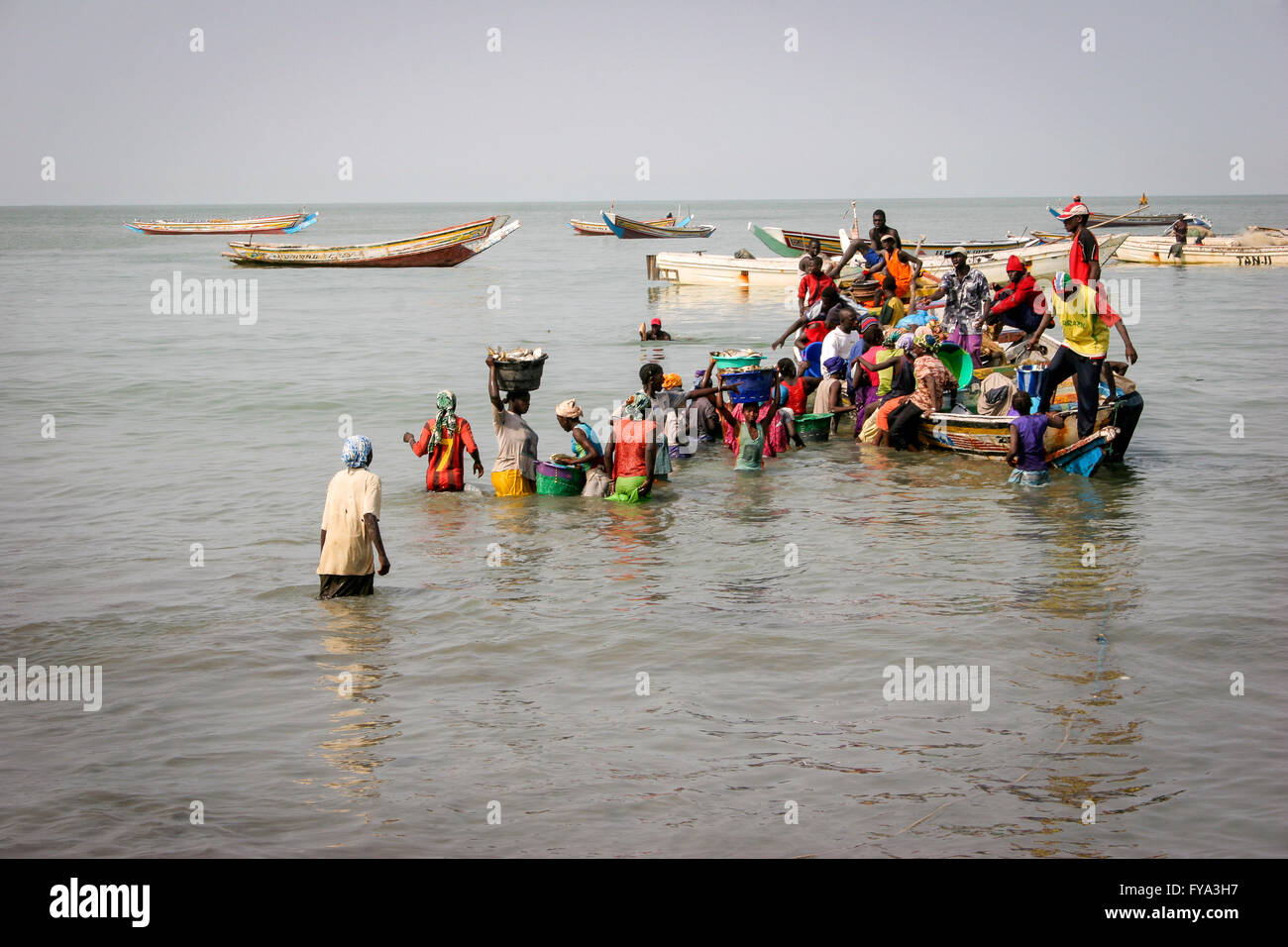 African women carrying buckets on their heads full of fishes from ...