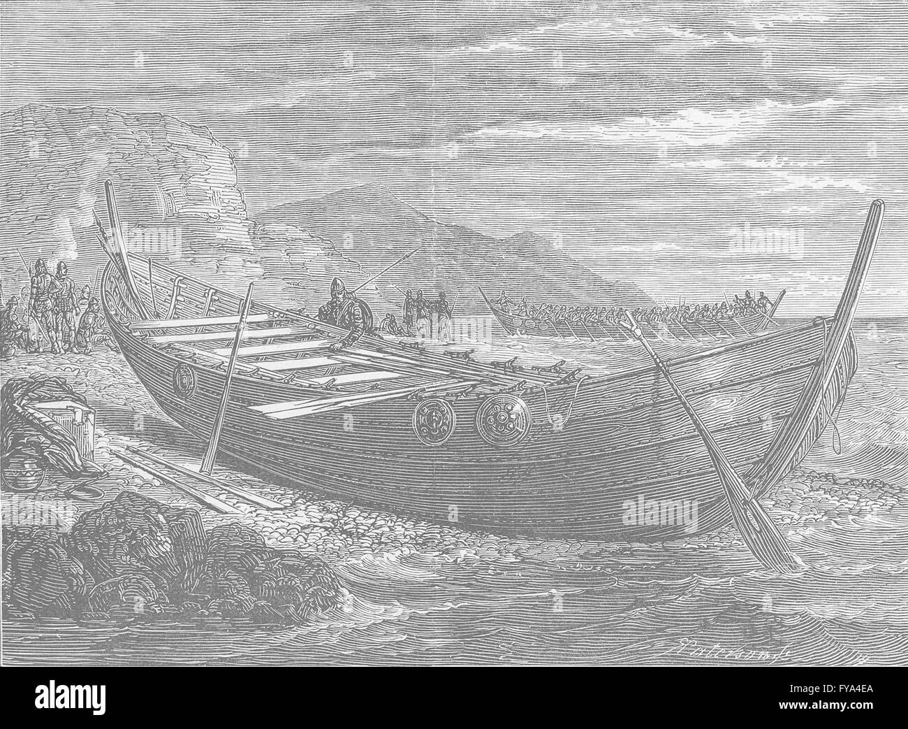 DENMARK: Ancient Danish Viking Ship, antique print 1893 Stock Photo - Alamy