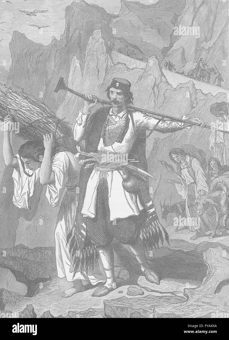 MONTENEGRO: Montenegrins going to market at Kotor/Kotor, antique print ...