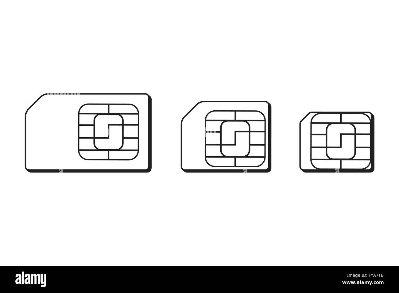 Mini, micro, nano sim cards silhouette outline. Vector illustration ...