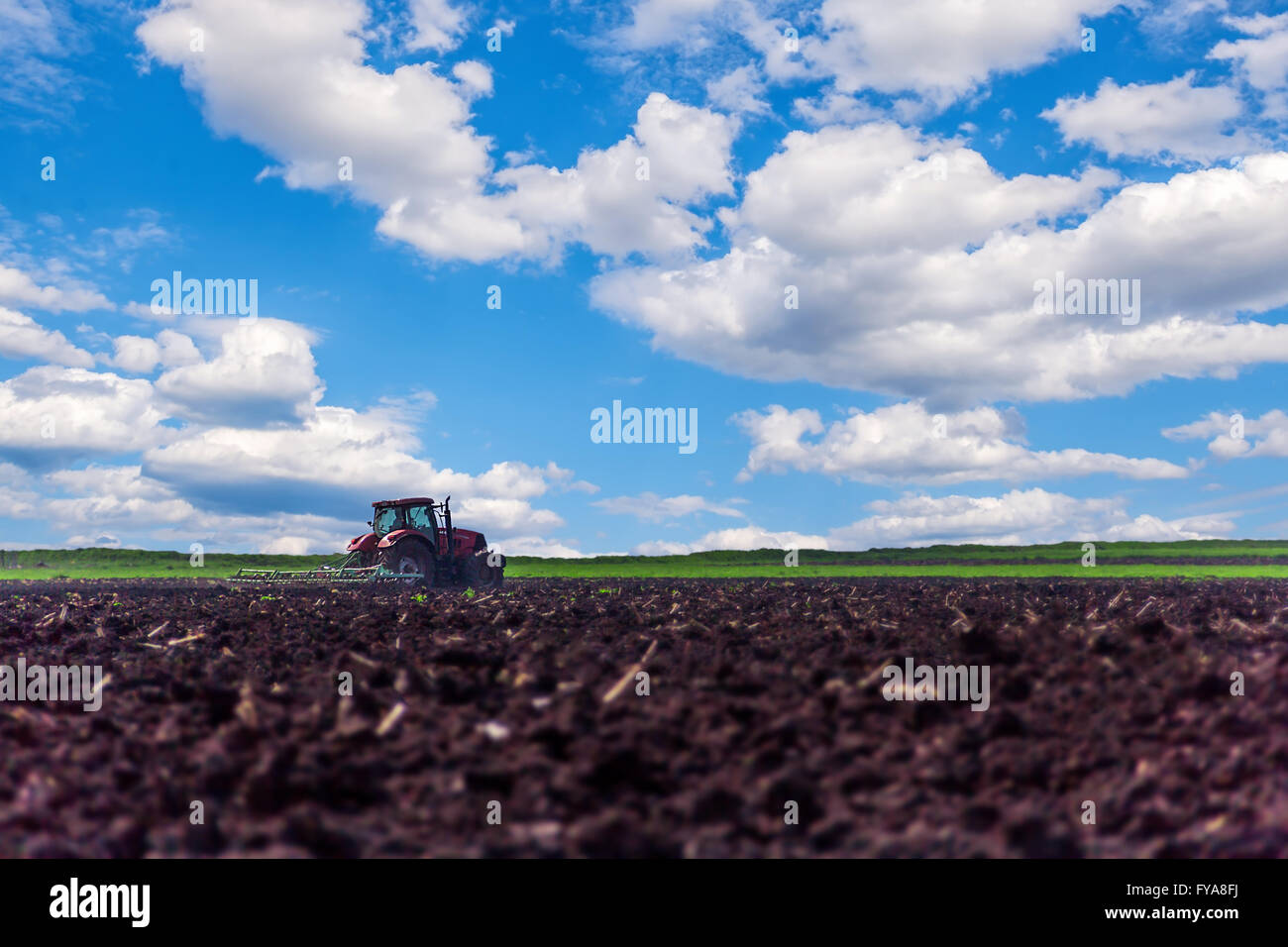 Tractor preparing land for sowing Stock Photo - Alamy