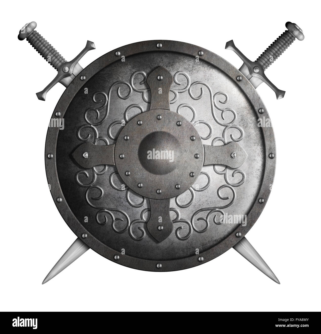 Round shield and two crossed swords isolated 3d illustration Stock ...