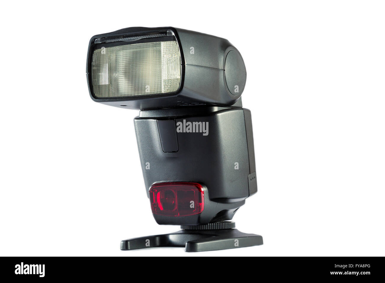 camera flash on stand in isolated white background Stock Photo - Alamy
