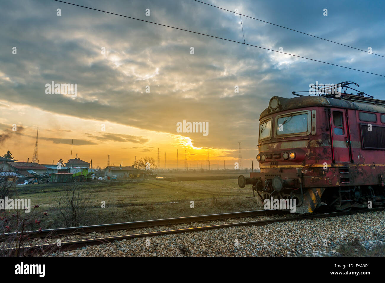 Train Running over Rural Railway Stock Photo - Alamy