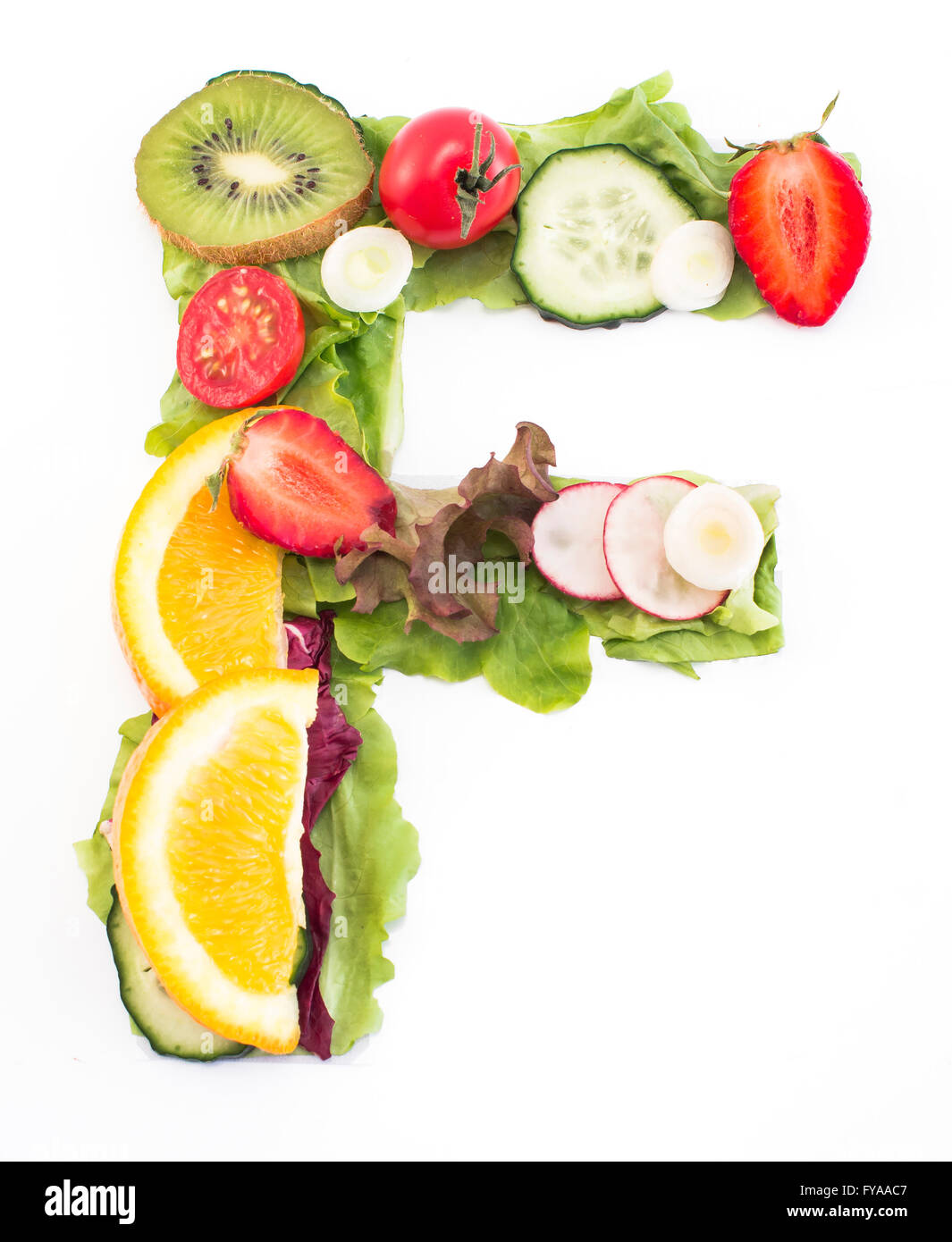 Letter F made of salad and fruits Stock Photo - Alamy