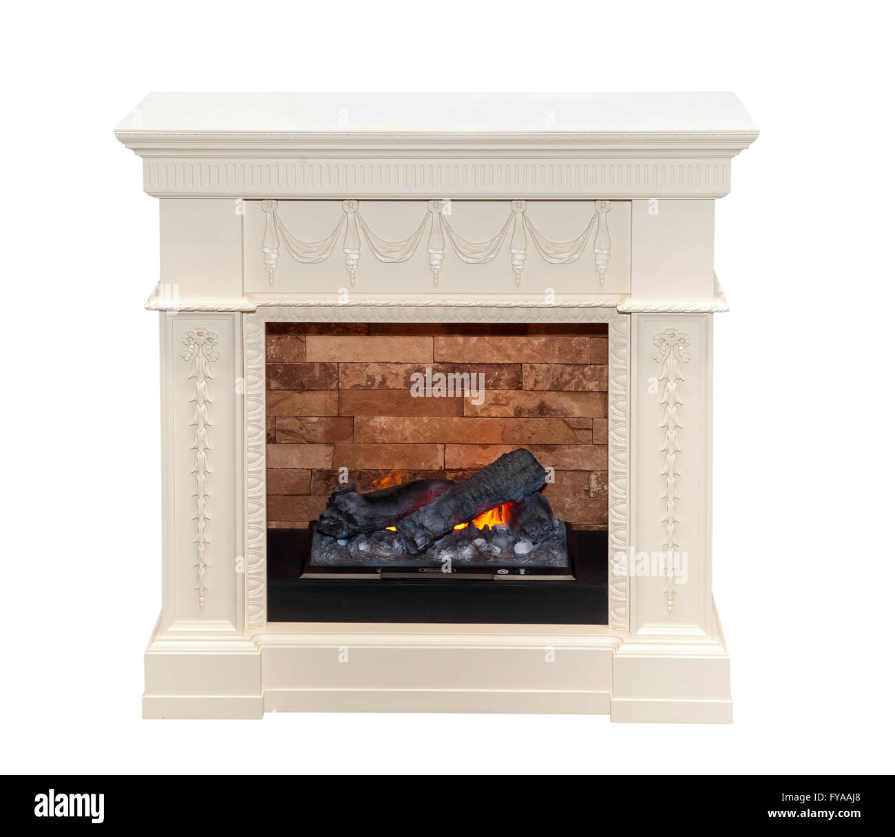 White fireplace isolated on white background Stock Photo - Alamy