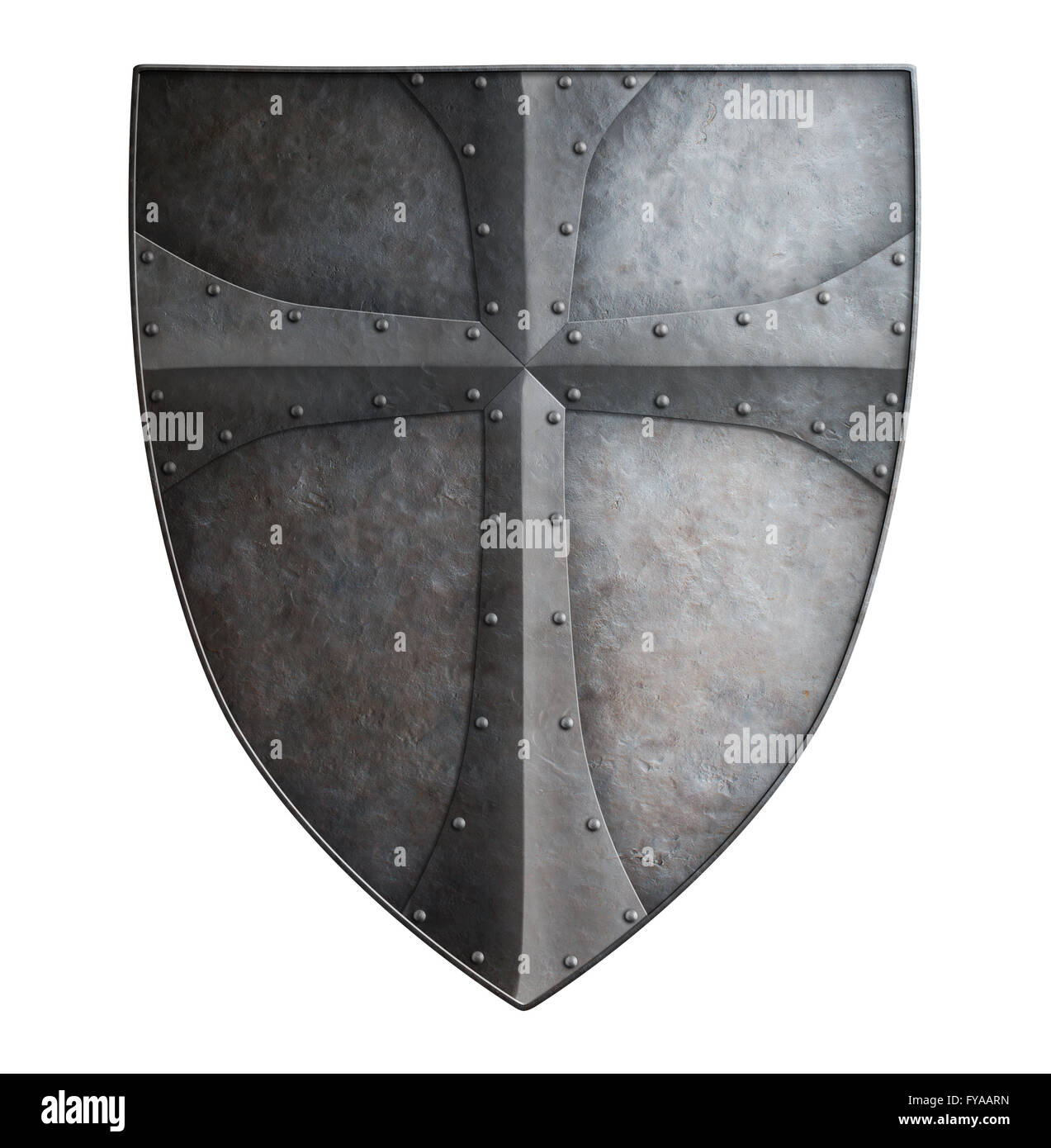 Big medieval crusader's metal shield isolated 3d illustration Stock ...