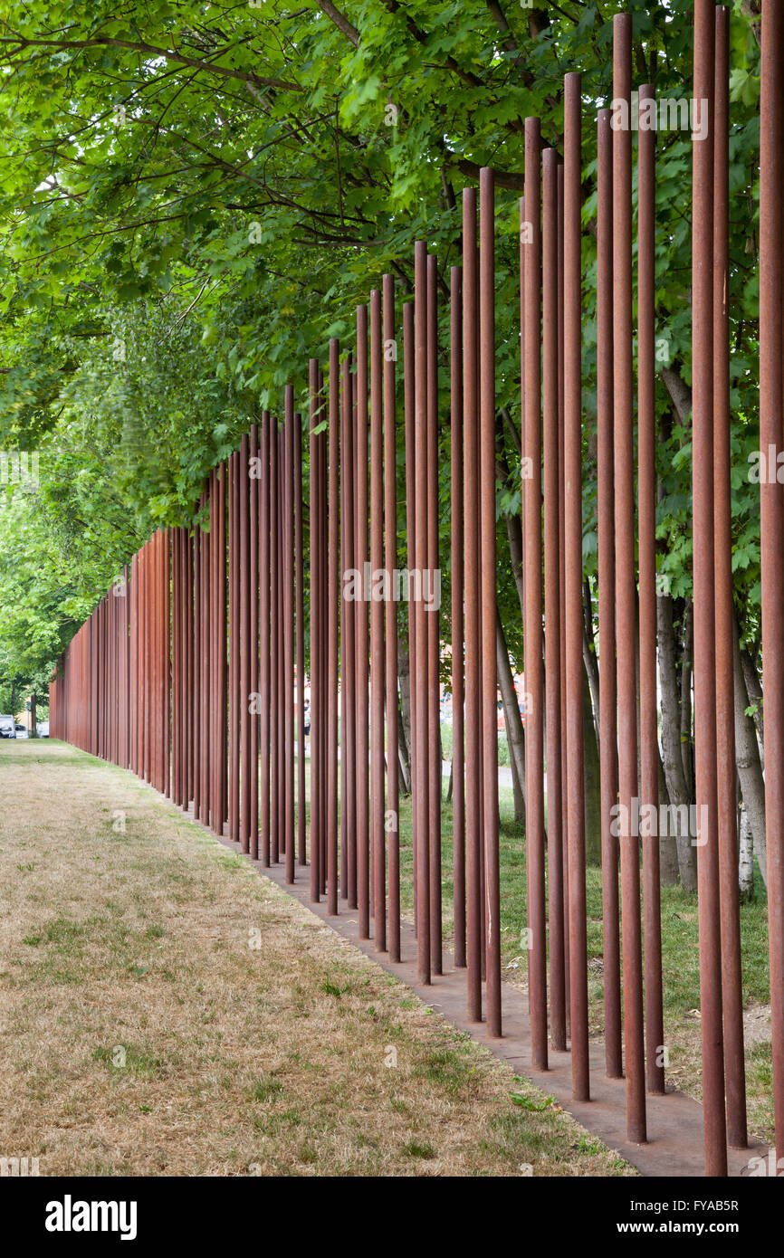 Metal bars symbolising the former course of the Berlin Wall, Berlin ...
