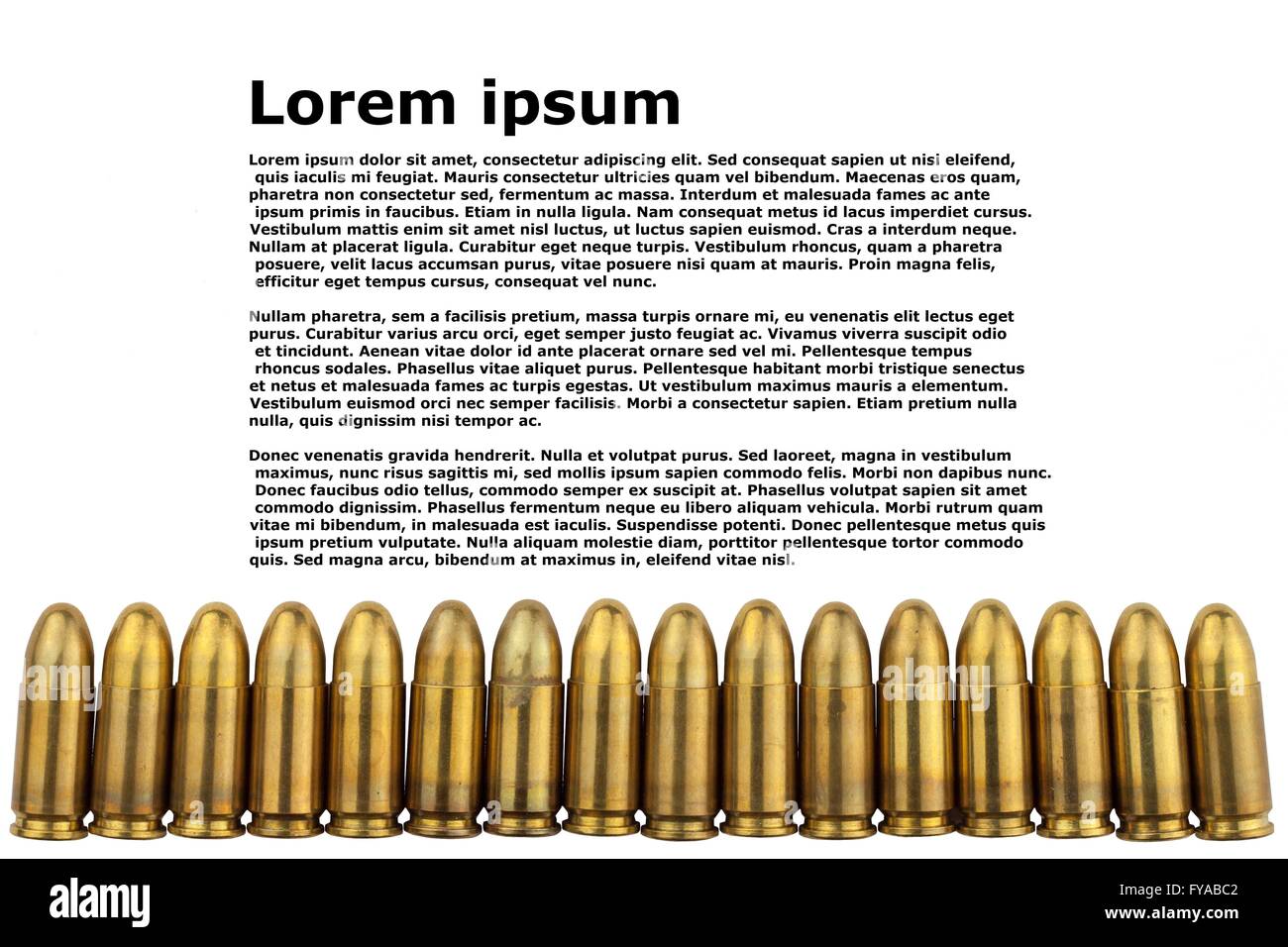 Series 9mm bullets on a white background. Place for your text Stock ...