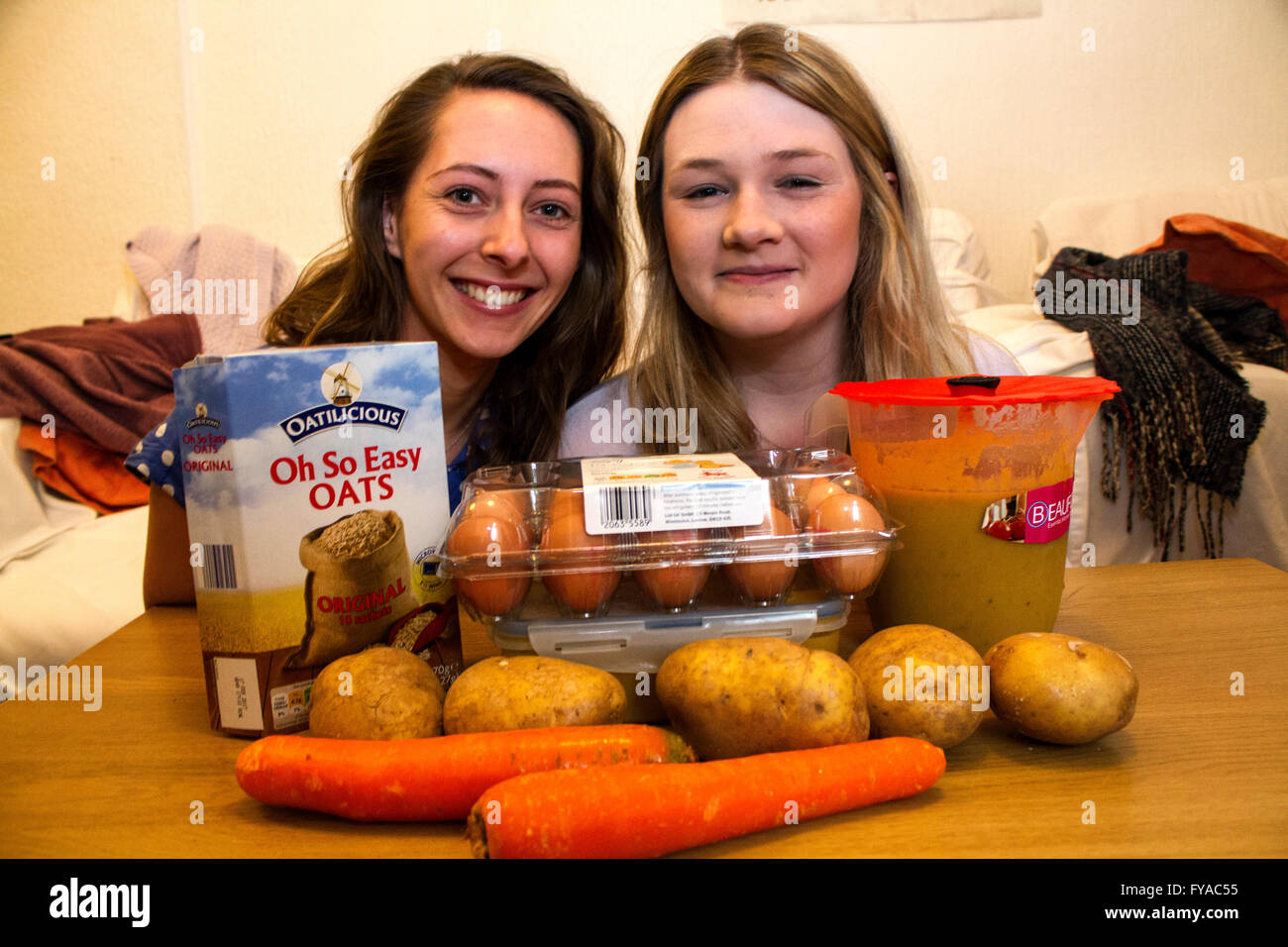 Chole HIll and Caitlin Armstrong, 21, Cardiff are living off a pound a ...