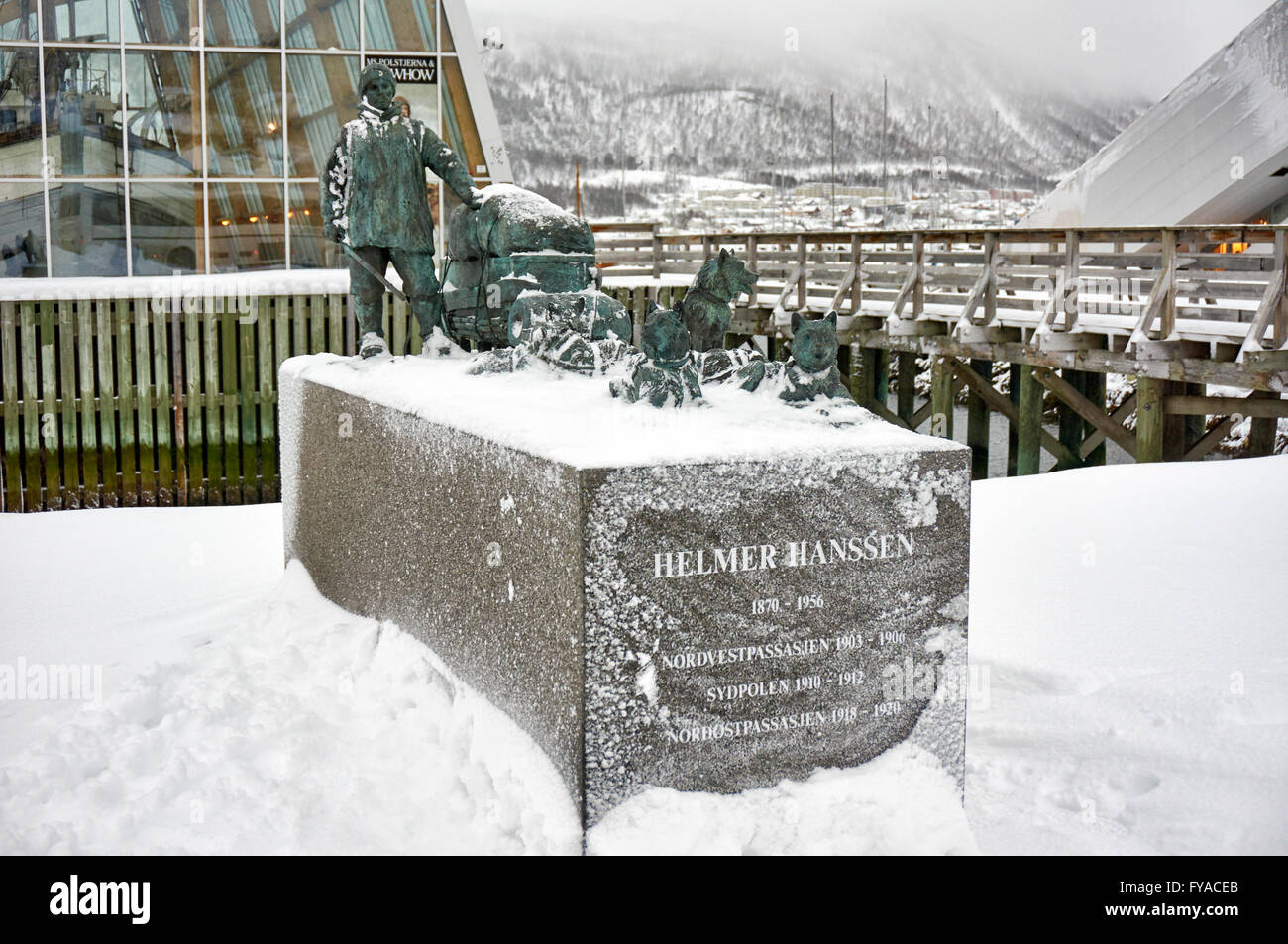 snow-covered memorial of Arctic explorer Helmer Hanssen, Tromsø, Troms ...
