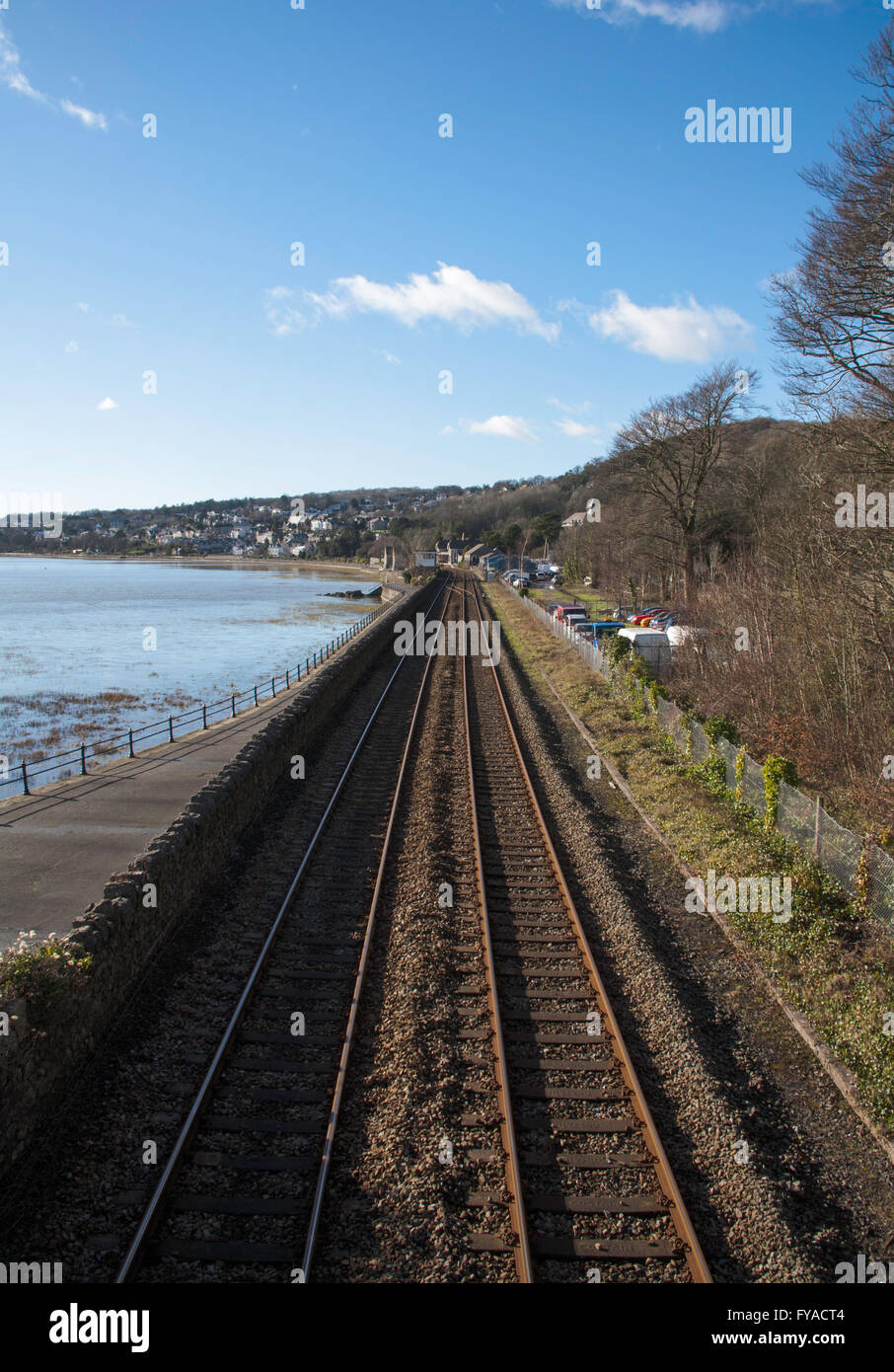 Grange-over-Sands and railway line on the estuary of The River Kent ...