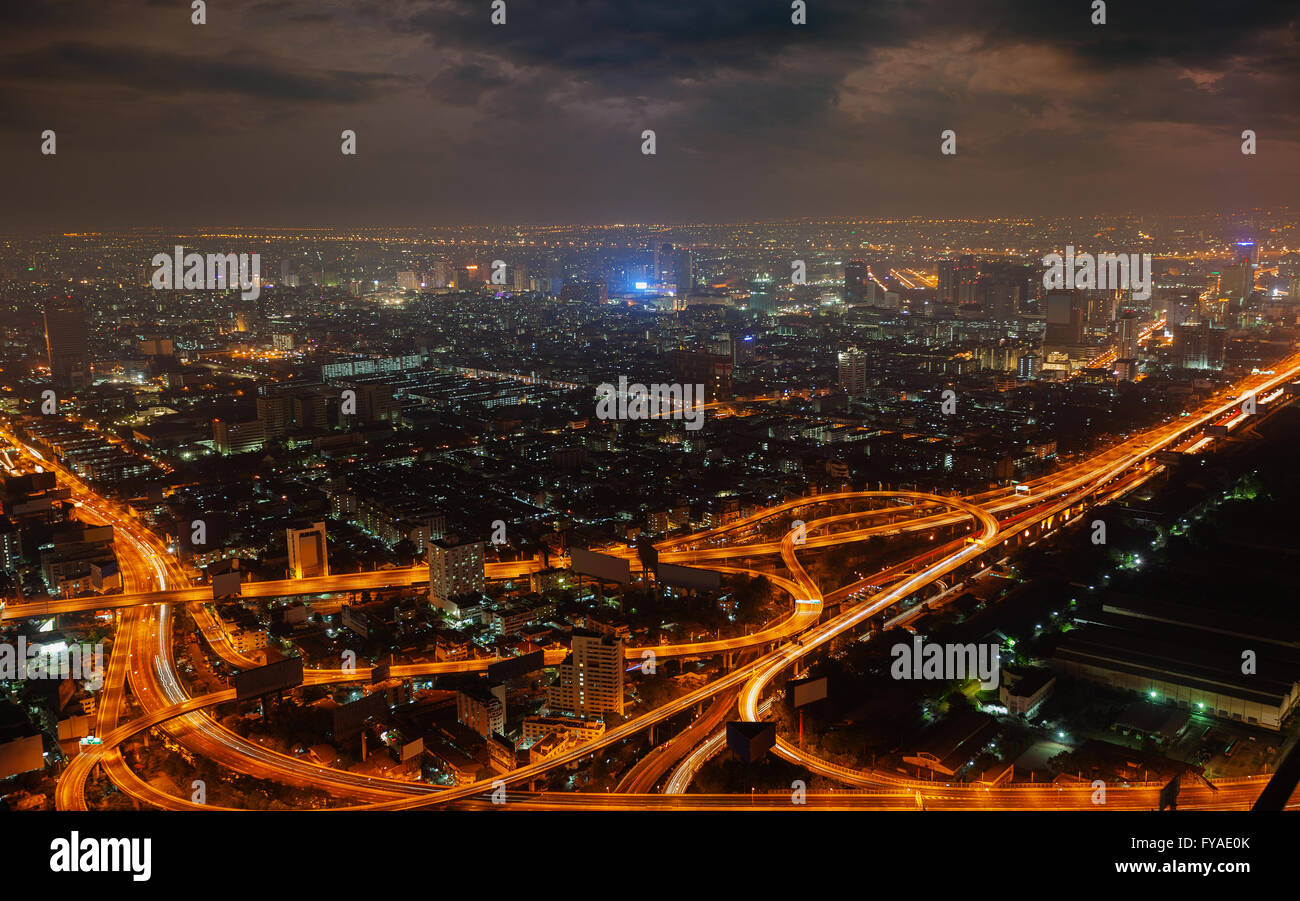 Aerial view of modern big city at night warm colors hi-res stock ...