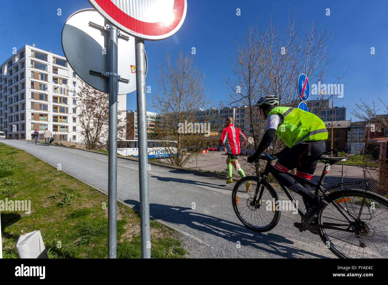 bicycle path along the Vltava River for recreational activities Karlin ...