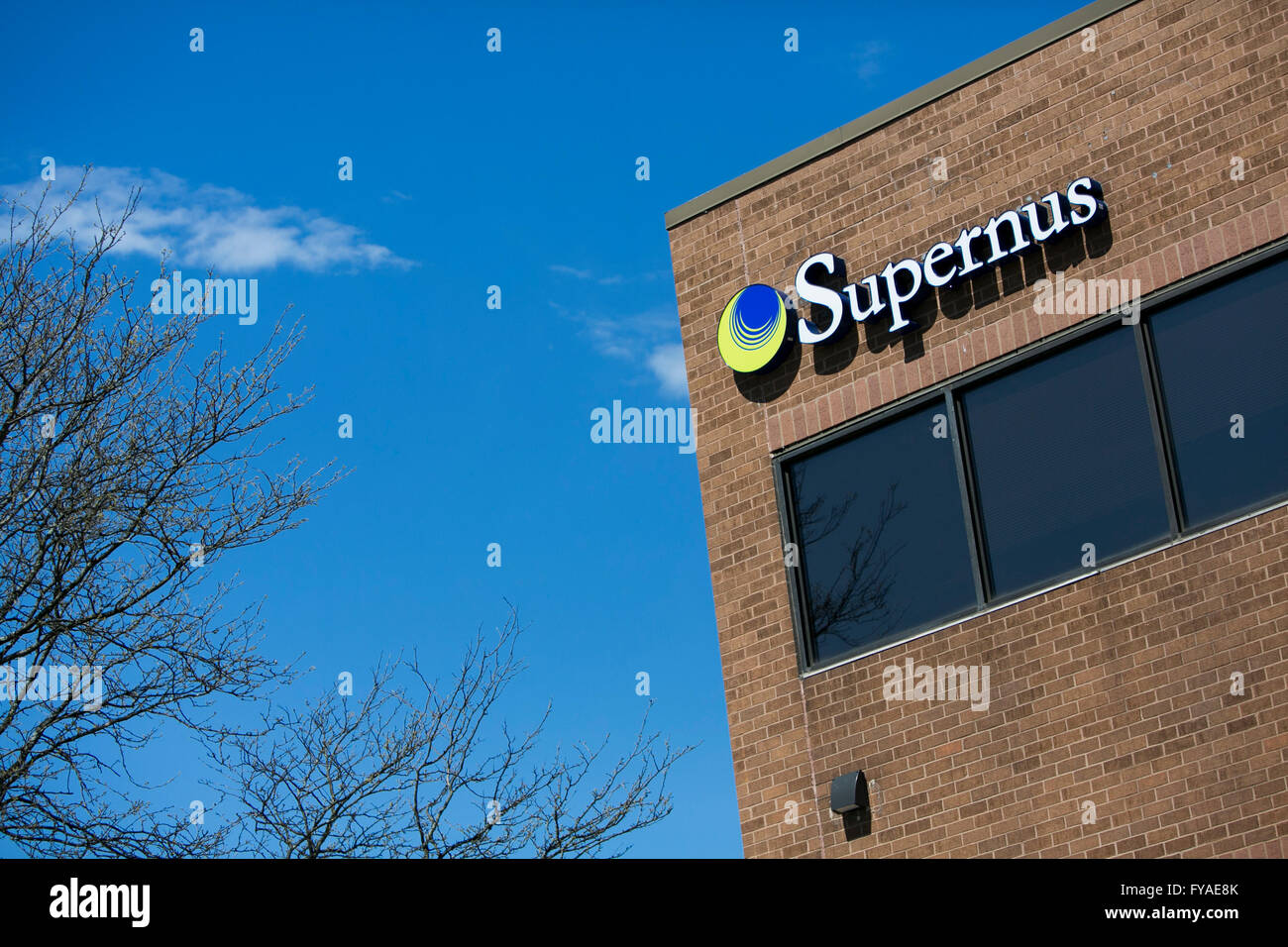 A logo sign outside of the headquarters of Supernus Pharmaceuticals ...