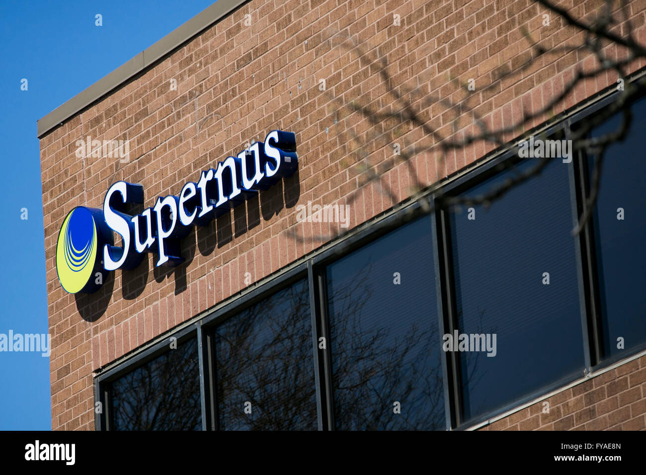 A logo sign outside of the headquarters of Supernus Pharmaceuticals ...