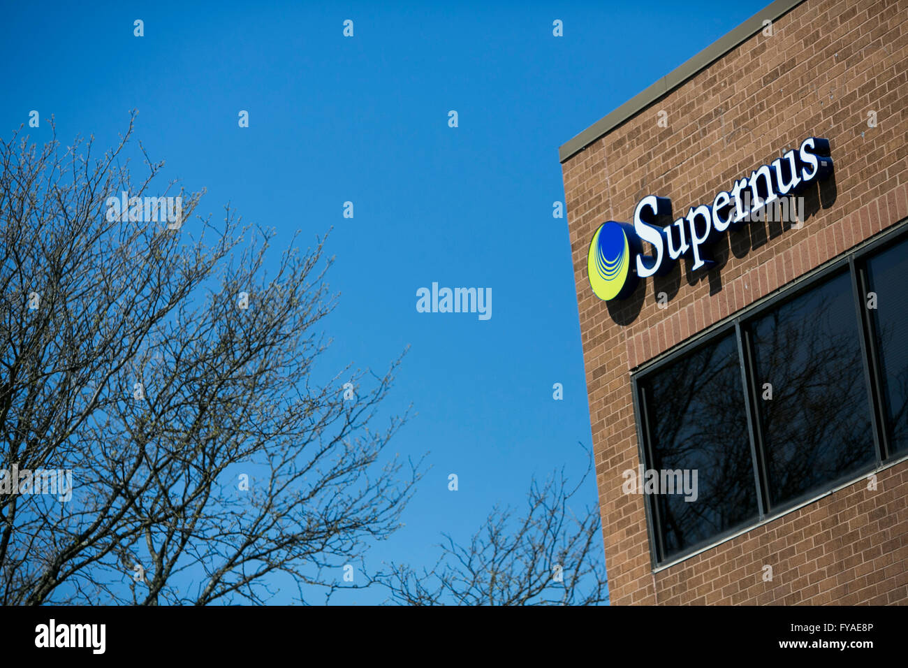 A logo sign outside of the headquarters of Supernus Pharmaceuticals ...