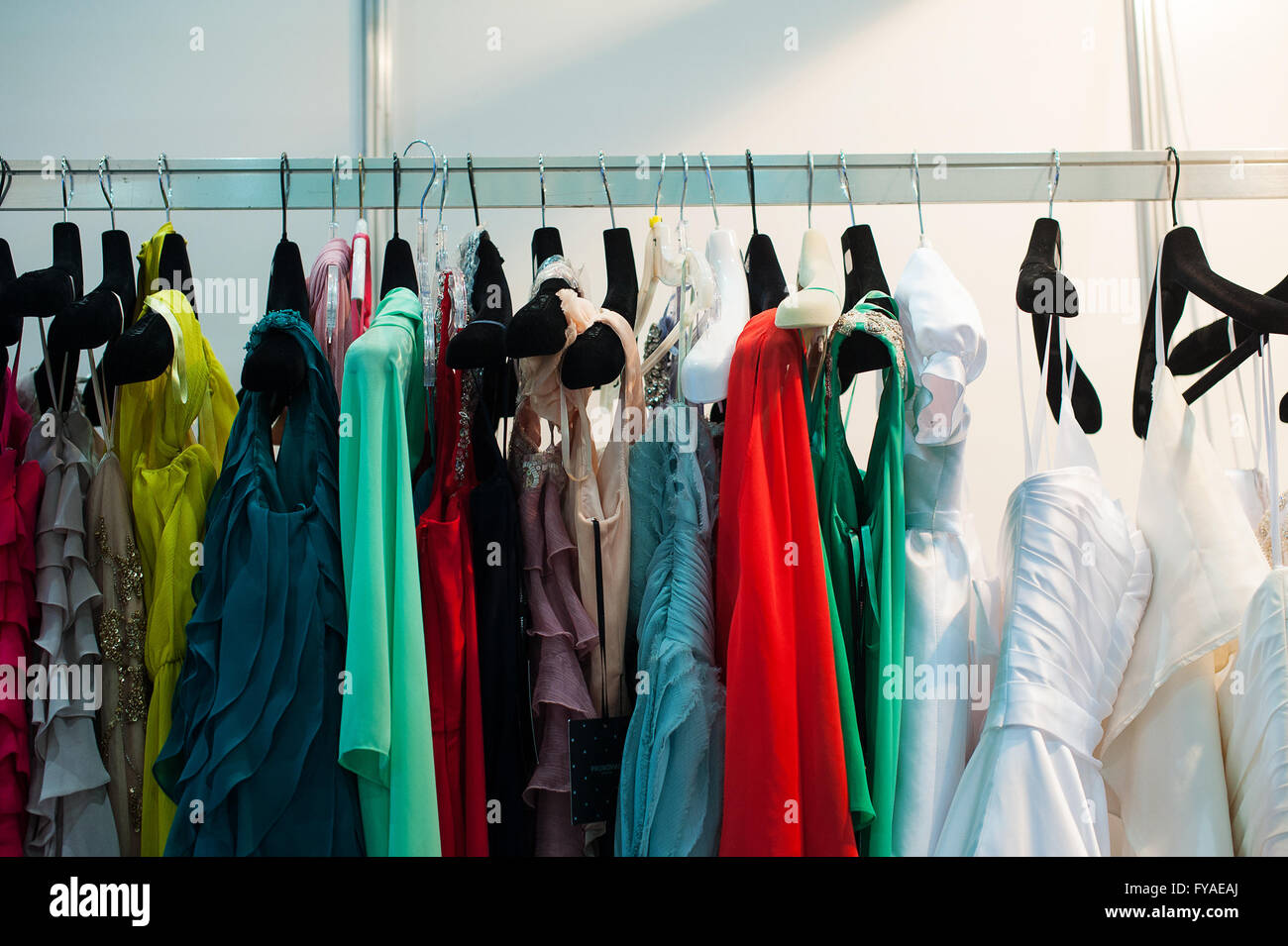 multicolored womens clothing hanging on the hanger horizontal Stock ...