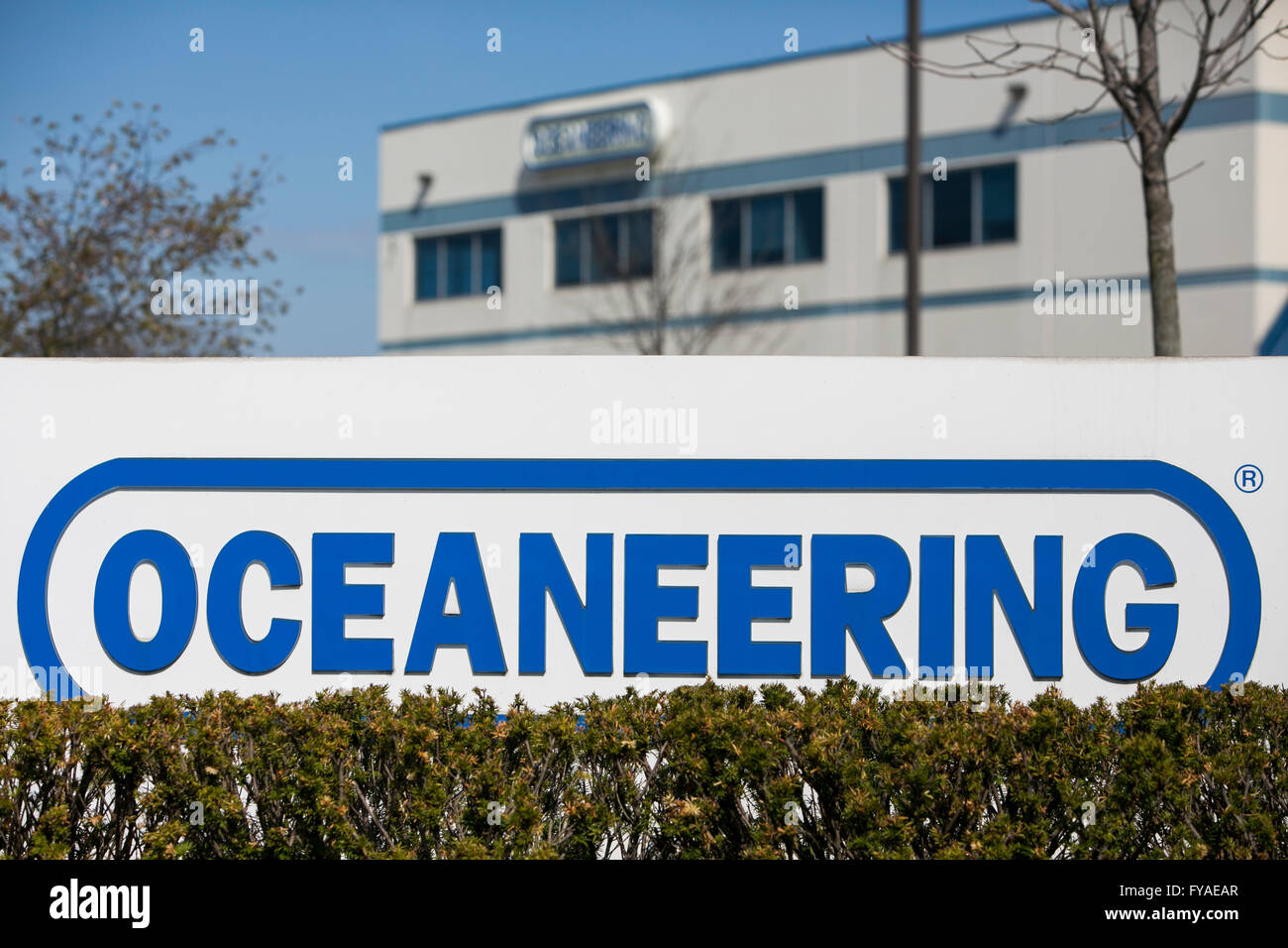 A logo sign outside of a facility occupied by Oceaneering International ...