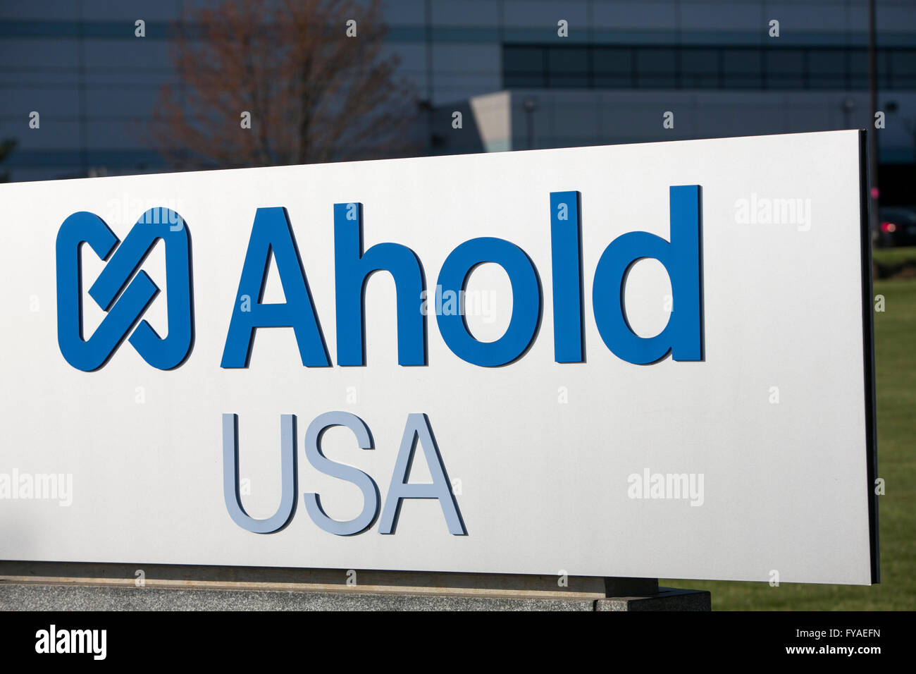 A logo sign outside of the headquarters of Ahold USA in Carlisle ...