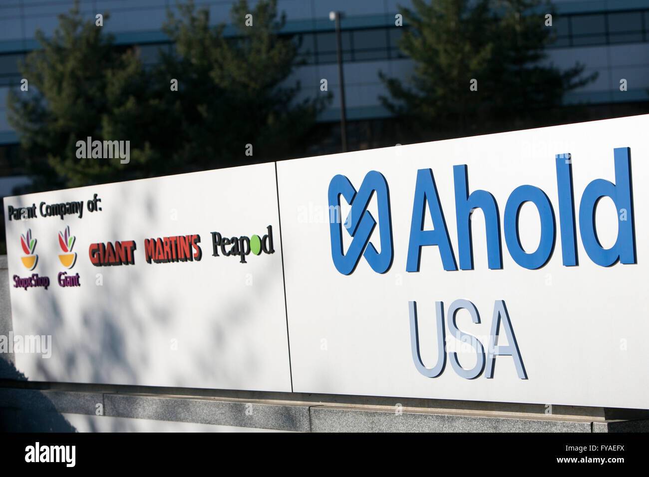 A logo sign outside of the headquarters of Ahold USA in Carlisle ...