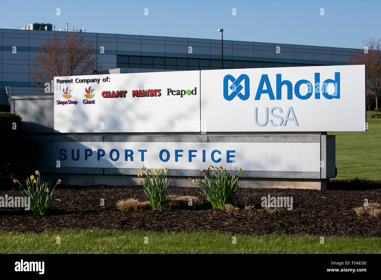 A logo sign outside of the headquarters of Ahold USA in Carlisle ...