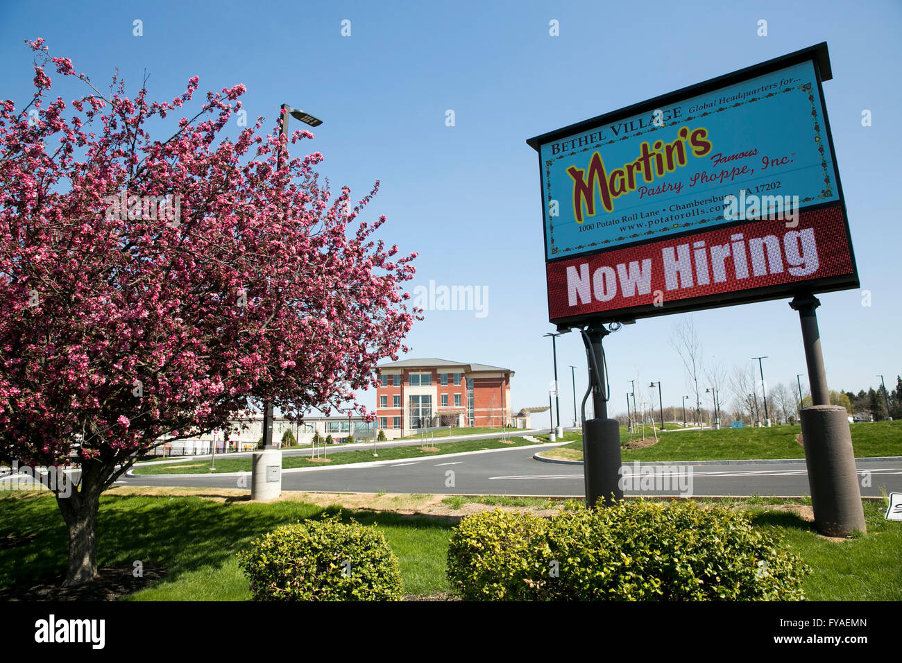 A logo sign outside of the headquarters of Martin's Famous Pastry ...