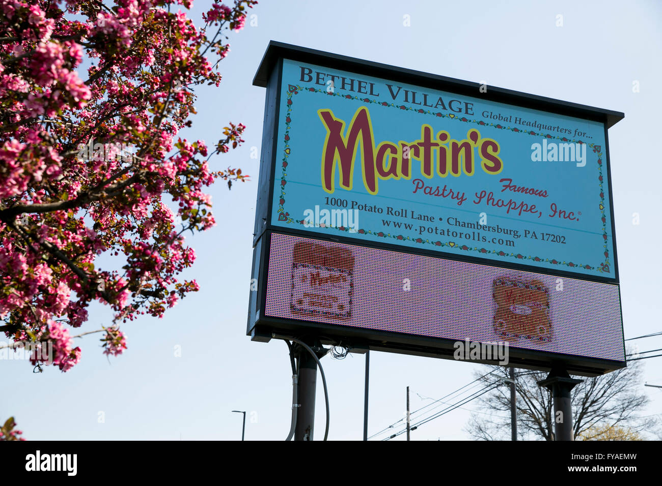 A logo sign outside of the headquarters of Martin's Famous Pastry ...