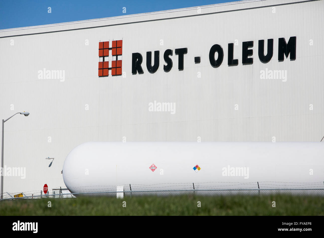 A logo sign outside of a facility occupied by Rust-Oleum in ...