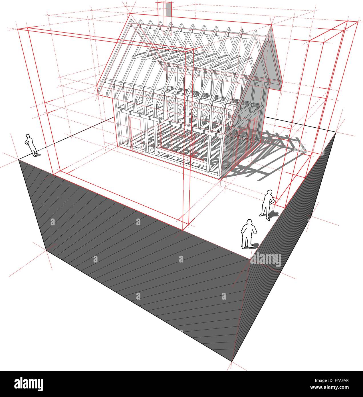 diagram of a framework construction of a detached house with 3D ...