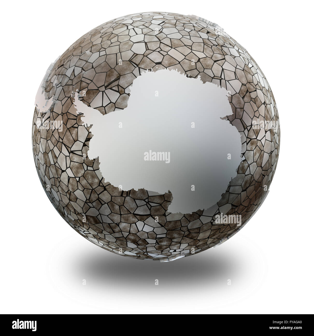 Antarctica on metallic model of planet Earth. Shiny steel continents ...