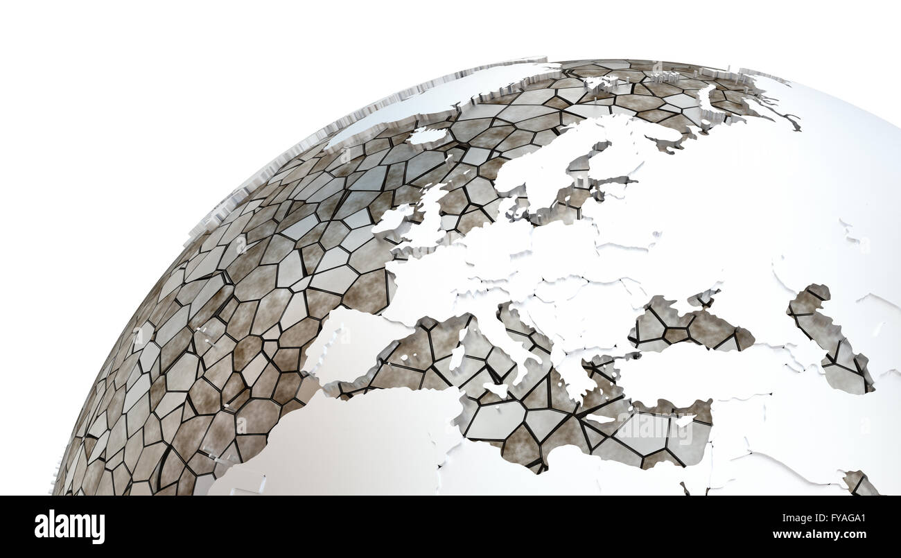 Europe on metallic model of planet Earth. Shiny steel continents with ...