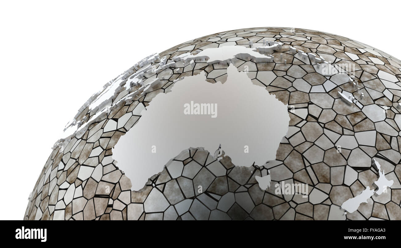 Australia on metallic model of planet Earth. Shiny steel continents ...