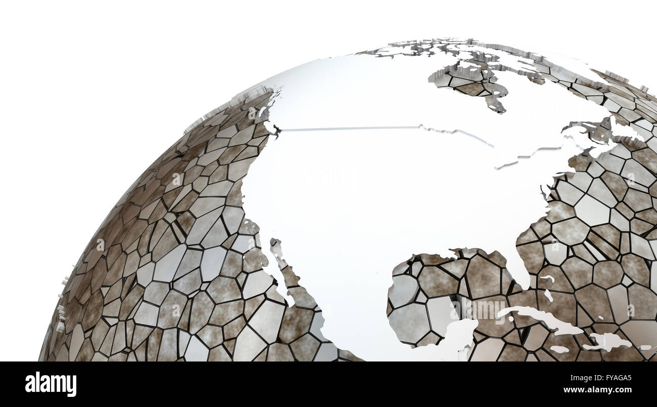 North America on metallic model of planet Earth. Shiny steel continents ...