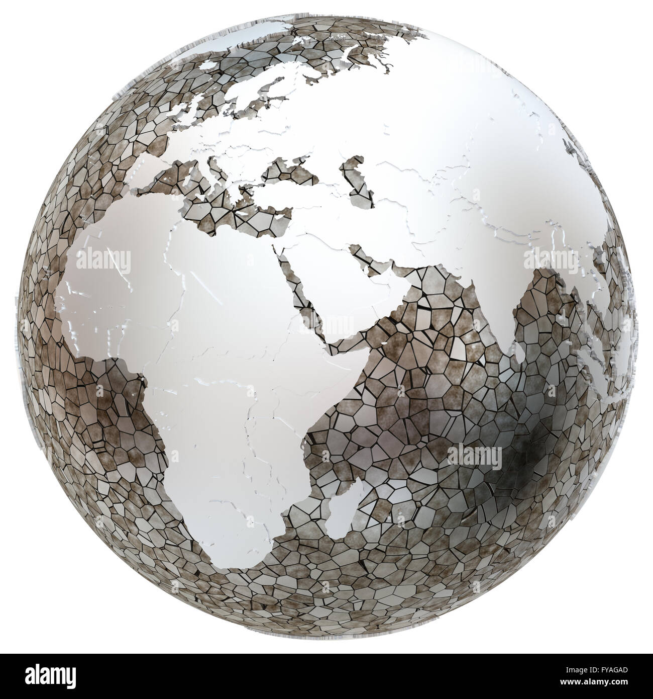 Africa on metallic model of planet Earth. Shiny steel continents with ...